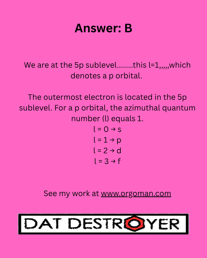 DAT - DAT Quantum Numbers Question | DAT General Chemistry | DAT ...
